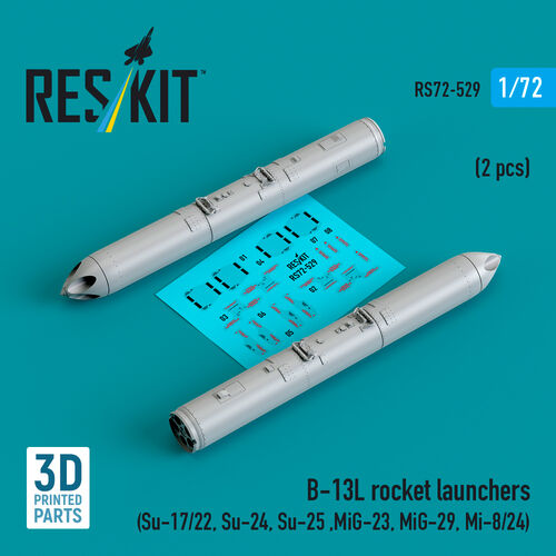 RES/KIT 72-0529 B-13L Rocket Launchers (2pcs) (Su-17/22, Su-24, Su-25 ,MiG-23, MiG-29, Mi-8/24) (3D Printed)