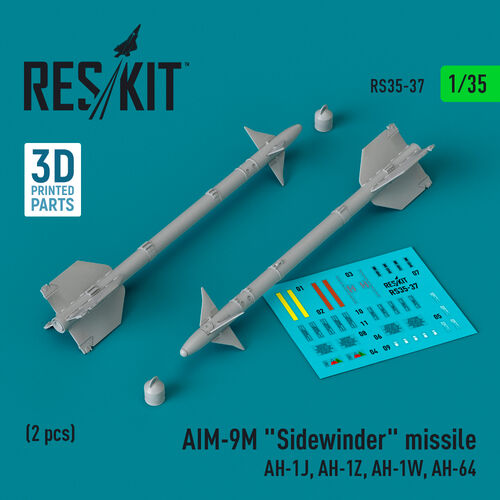 RES/KIT 35-0037 AIM-9M 'Sidewinder" Missile (AH-1J, AH-1Z, AH-1W, AH-64) (2pcs) (3D Printed)