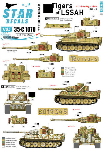 Star-Decals 35-C1070 Tigers of LSSAH. 13./SS-Pz-Reg. LSSAH 1943-44 (Kursk and beyond).