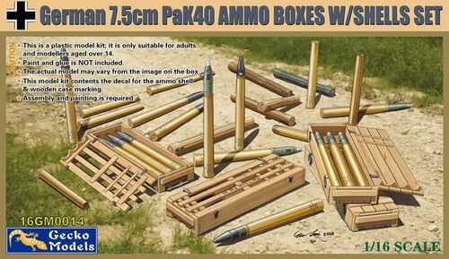 Gecko Models 16GM0014 German 7,5 cm Pak 40 Ammo Boxes w/Shells Set