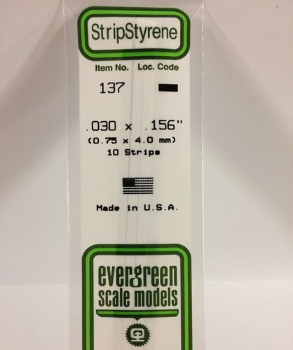 Evergreen 00137 Polystyrene Strip 0,75 x 4,00 mm (35 cm) (1 pcs)