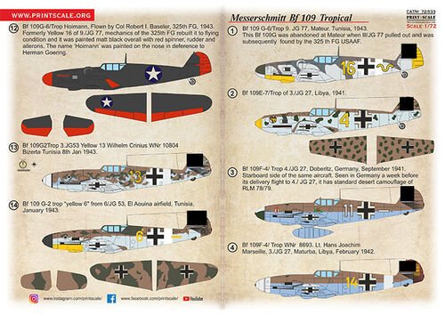 Print Scale 72-533 Messerschmitt Bf-109 Tropical