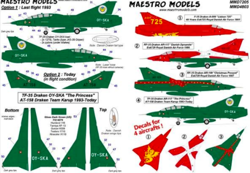 DISCONTINUED Maestro Models D4803 Danish SAAB 35 Draken, four colourful a/ c incl. one two-seater