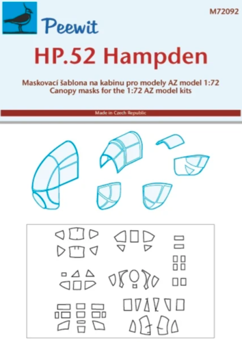 Peewit 72092 Canopy mask for HP.52 Hampden AZ model