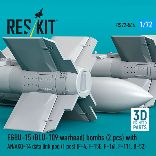 RES/KIT 72-0564 EGBU-15 (BLU-109 Warhead) Bombs (2pcs) With AN/AXQ-14 Data Link Pod (1pc) (F-4, F-15E, F-16I, F-111, B-52) (3D Printed)