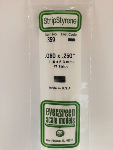 Evergreen 00359 Polystyrene Strip 1,5 x 6,3 mm (60 cm) (1 pc)