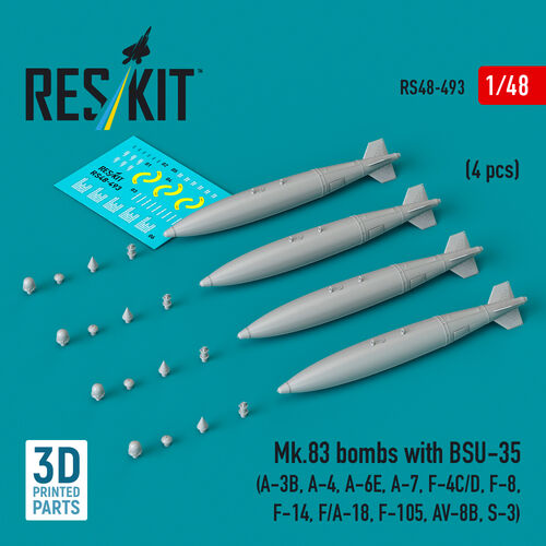 RES/KIT 48-0493 Mk.83 Bombs With BSU-35 (4pcs) (A-3B, A-4, A-6E, A-7, F-4C/D, F-8, F-14, F/A-18, F-105, AV-8B, S-3) (3D Printed)
