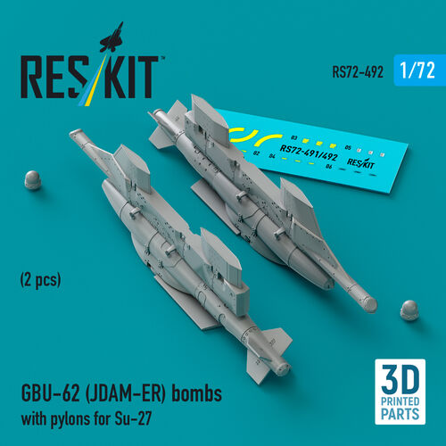 RES/KIT 72-0492 GBU-62 (JDAM-ER) Bombs With Pylons For Su-27 (2pcs) (3D Printed)