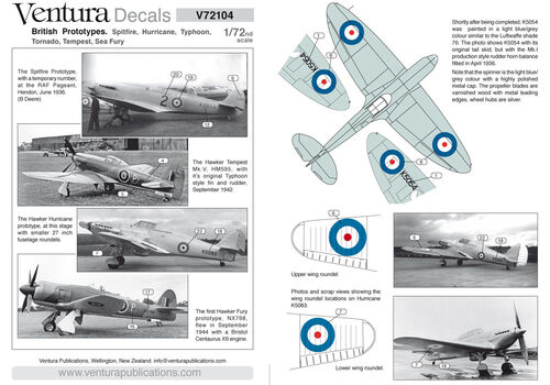 Ventura 72104 British Prototypes - Supermarine Spitfire, Hawker Hurricane, Typhoon, Tornado, Tempest and Sea Fury