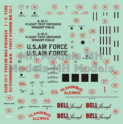 MH Models D32001X Bell X-1 Stencils with airbrush mask