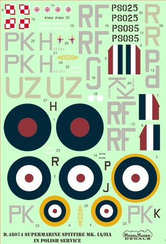 Model Maker Decals D48074 Spitfire I/II in Polish service