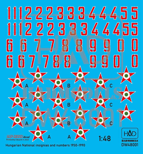 HAD Models 48001 Hungarian National Insignias and Numbers (1950-1990) Dry-Water Decal Sheet