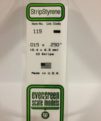 Evergreen 00119 Polystyrene Strip 0,40 x 6,30 mm (35 cm) (1 pcs)