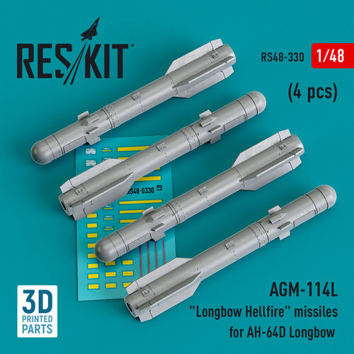 RES/KIT 48-0330 AGM-114L 'Longbow Hellfire' Missiles (4pcs) (AH-64D Longbow) (3D Printed)