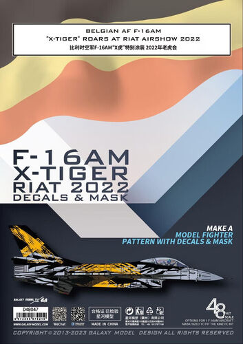 Galaxy-Model D48047 F-16 AM X-Tigr RIAT 2022 - Die-cut Flexible Mask and Decals (for Kinetic 48100 Kit)