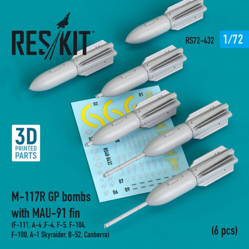 RES/KIT 72-0432 M-117R GP Bombs With MAU-91 Fin (6 pcs) (F-105, F-111, A-4 ,F-4, F-5, F-104, F-100, A-1 Skyraider, B-52, Canberra)