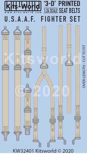 Kits World 3D124001 USAAF Fighter Seat Belt Set for P-51, P-47, P-40, P-38 and F4F