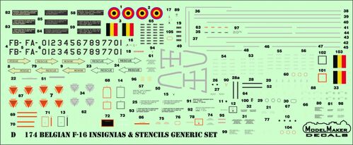 Model Maker Decals D72174 Belgian f-16 insignias & stencils-generic set