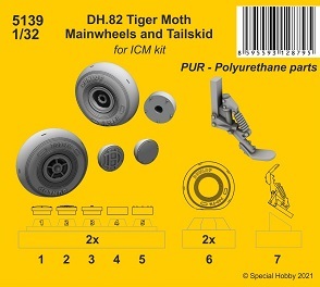 CMK K5139 DH.82 Tiger Moth Mainwheels and Tailskid (for ICM kit)
