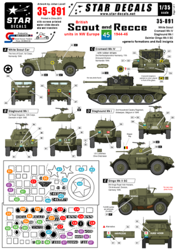 Star-Decals 35-891 British Scout & Recce units in NWE 1944-45. White SC, Cromwell, Staghound, Dingo