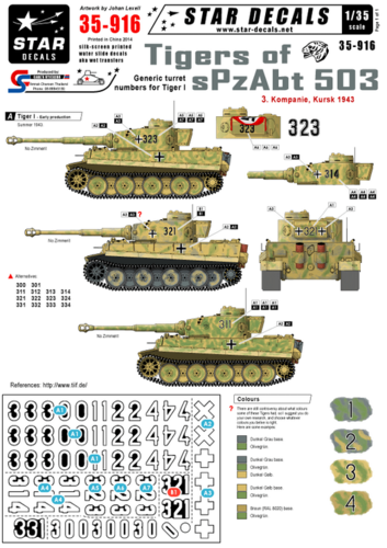 Star-Decals 35-916 Tigers of sPzAbt 503 # 3. Generic numbers 3. Komp. Kursk 1943.
