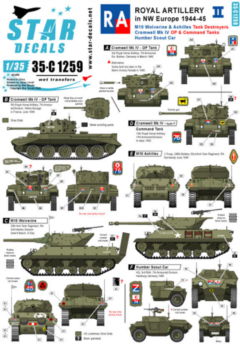 Star-Decals 35-C1259 Royal Artillery # 2. Cromwell OP tanks, M10 Wolverine and Achilles Tank Destroyers in NWE.