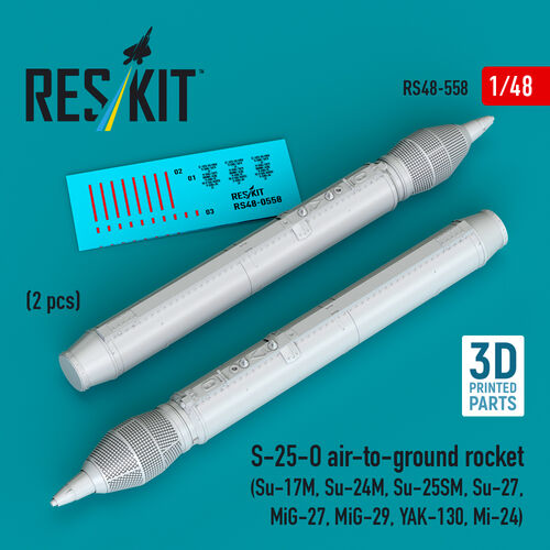 RES/KIT 48-0558 S-25-O Air-To-Ground Rocket (2pcs) (Su-17M, Su-24M, Su-25SM, Su-27, MiG-27, MiG-29, YAK-130, Mi-24) (3D Printed)