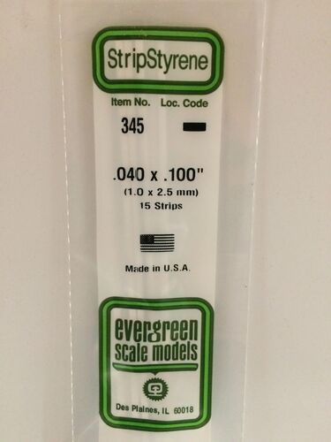 Evergreen 00345 Polystyrene Strip 1 x 2,5 mm (60 cm) (1 pc)