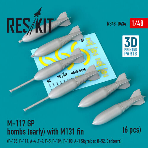 RES/KIT 48-0434 M-117 GP Bombs (Early) With M131 Fin (6 pcs) (F-105, F-111, A-4 ,F-4, F-5, F-104, F-100, A-1 Skyraider, B-52, Canberra)
