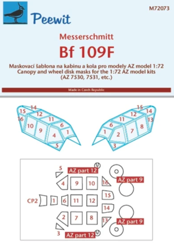 Peewit 72073 Canopy mask for Bf-109 F AZ model