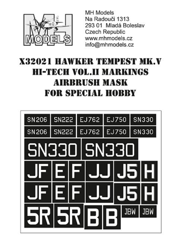 MH Models X32021 Hawker Tempest Mk.V Hi-Tech vol.II Markings airbrush mask