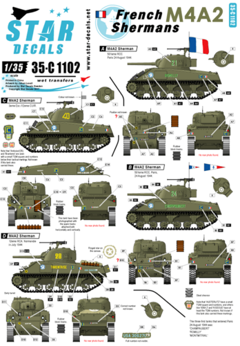 Star-Decals 35-C1102 French Shermans # 1. M4A2 in Normandie and Paris 1944.