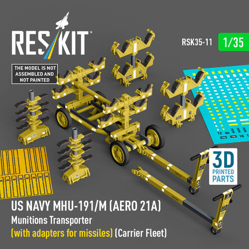 RES/KIT K35-0011 US Navy MHU-191/M (AERO 21A) Munitions Transporter (With Adapters For Missiles) (Carrier Fleet) (3D Printed Model Kit)