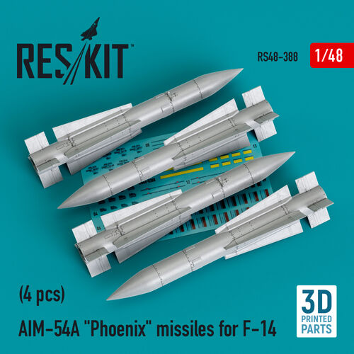 RES/KIT 48-0388 AIM-54A 'Phoenix' Missiles For F-14 (4pcs) (3D Printed)