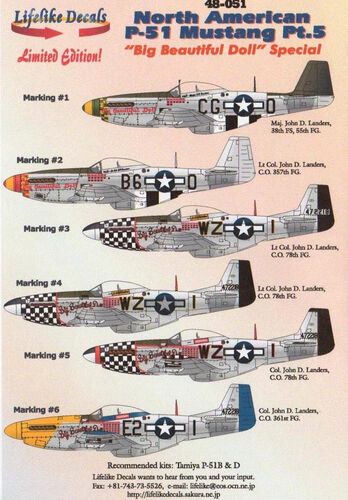 Lifelike Decals 48051 North American P-51 B/D Mustang Part 5 (6 schemes)