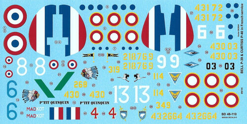 Berna Decals 48110N Bell P-39 (5 schemes) and Curtiss P-40 'Lafayette' (3 schemes) in French Service