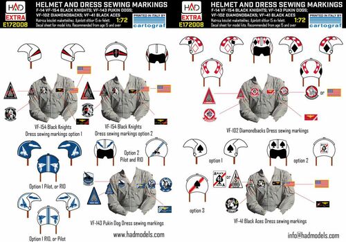 HAD Models E721008 F-14A/D helmet and dress sewing markings VF-143 VF-213 VF-41 decal sheet
