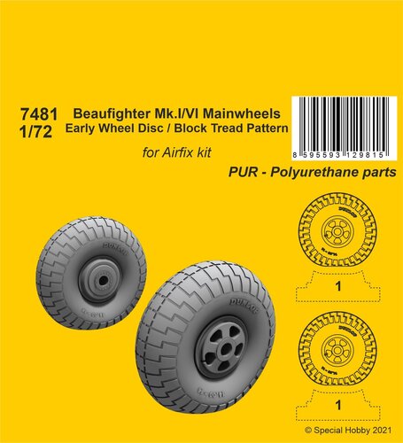 CMK K7481 Beaufighter Mk.I/VI Mainwheels - Early Wheel Disk / Block Tread Pattern
