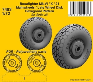 CMK K7483 Beaufighter Mk.VI / X / 21 Mainwheels / Late Wheel Disk Hexagonal Pattern (for Airfix kit)