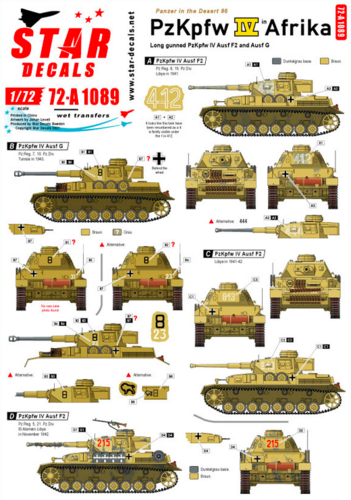 Star-Decals 72-A1089 Panzer in the Desert # 6. PzKpfw IV Ausf F2/G, in North Africa
