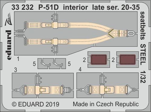 Eduard 33232 P-51D interior late ser. 20-35 seatbelts STEEL TAMIYA