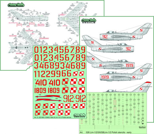 Model Maker Decals COMBO MiG-15 In Polish Service + Early Stencils - Combo Set CS48002, D48023 + D48026