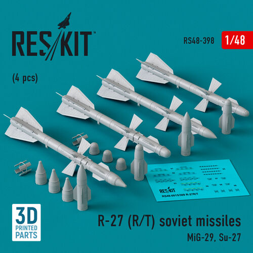 RES/KIT 48-0398 R-27 (R/T) Missiles (4pcs) (MiG-29, Su-27) (3D Printed)