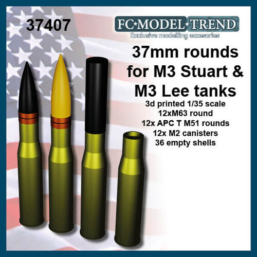 FC ModelTrend 37407 37mm Rounds For M3 Stuart And M3 Lee Tanks
