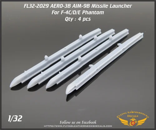 Flying Leathernecks 32-2029 AERO-3B - AIM-9 Missile Launcher for F-4 C/D/E Phantom - 3D-Printed (for Tamiya kits)