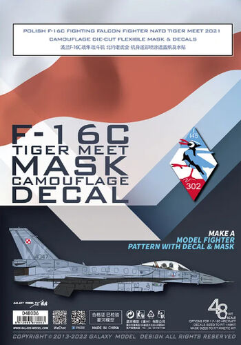 Galaxy-Model D48036 F-16 C Fighting Falcon in Polish AF - NATO Tiger Meet 2021 Camouflage Die-cut Flexible Mask for Accurate Airframe Painting (for Kinetic 48076 Kit)