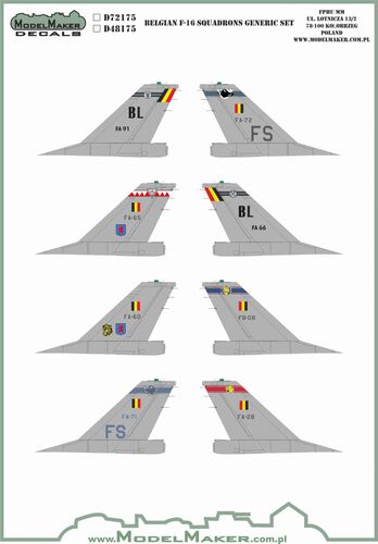 Model Maker Decals D72175 Belgian F-16 Squadrons GENERIC SET