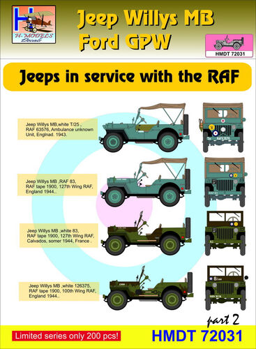 H-Model Decals T72031 Willys Jeep MB/Ford GPW: RAF Jeeps (Part 2)