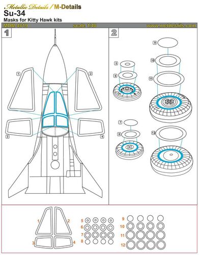 Metallic Details MDM4819 Sukhoi Su-34 Masks (designed to be used with Kitty Hawk Models kits)