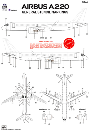 8aDecs ST-003 Airbus A220 General Stencil Markings